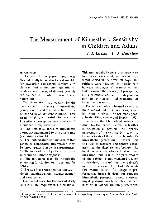 (PDF) The Measurement of Kinaesthetic Sensitivity in Children and Adults