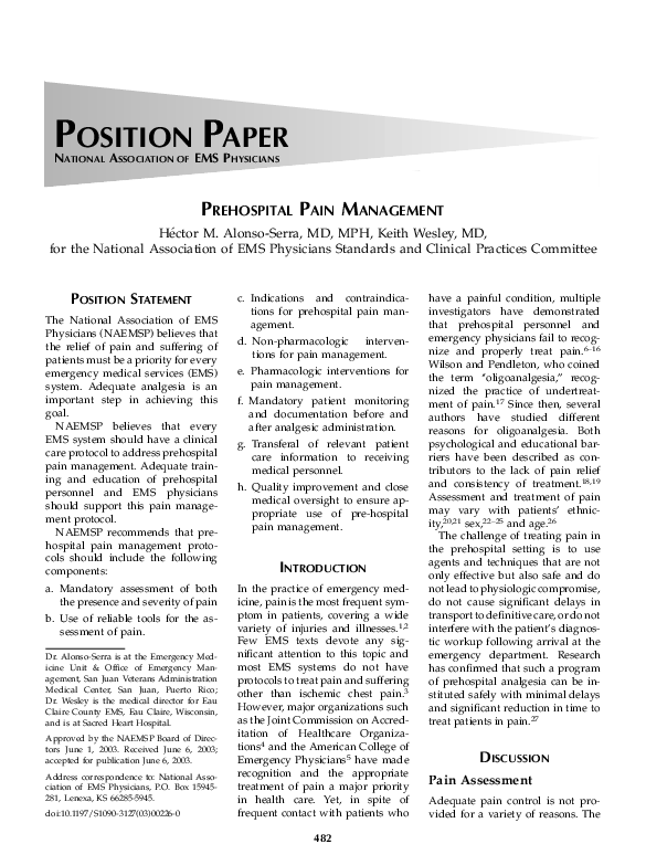 (PDF) Prehospital Pain Management