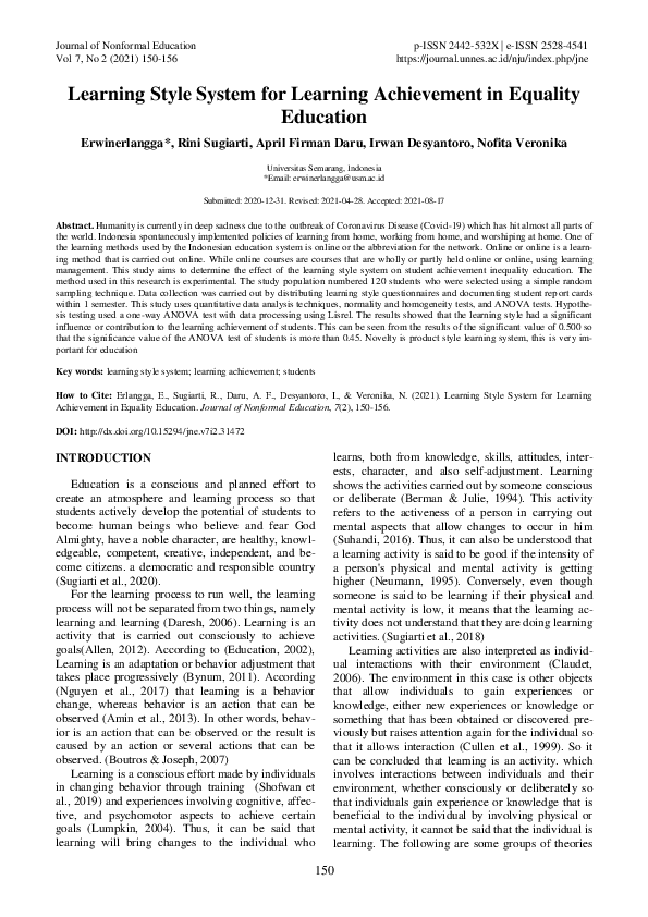 (PDF) Learning Style System for Learning Achievement in Equality Education