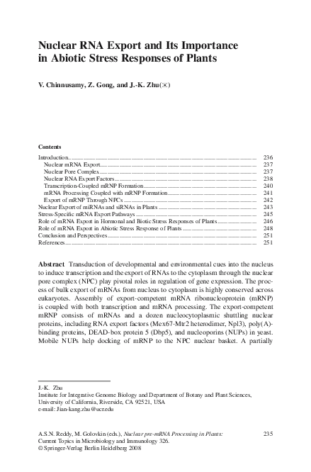 (PDF) Nuclear RNA Export and Its Importance in Abiotic Stress Responses ...