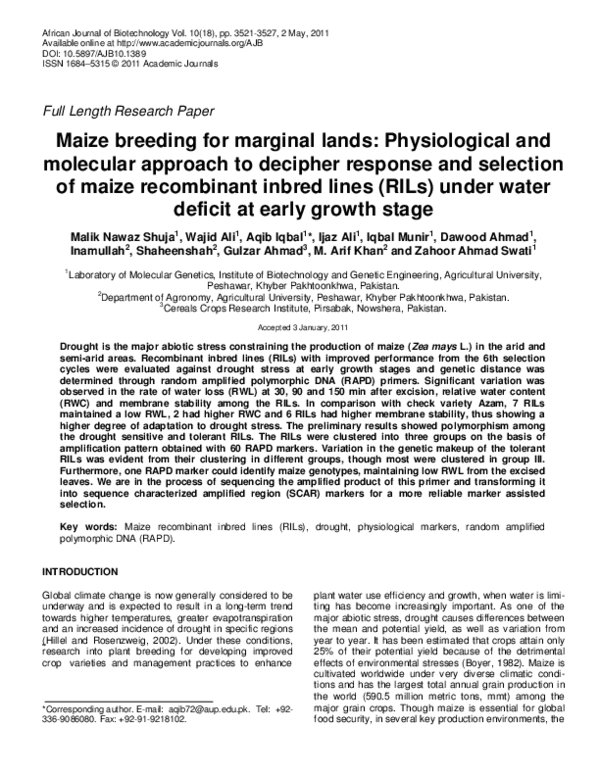 (PDF) Maize breeding for marginal lands: Physiological and molecular ...