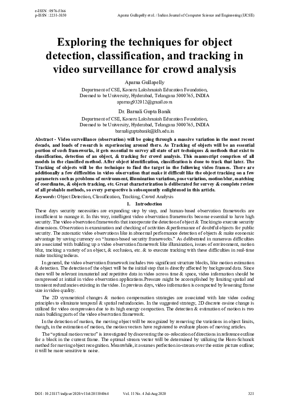 Pdf Exploring The Techniques For Object Detection Classification And Tracking In Video