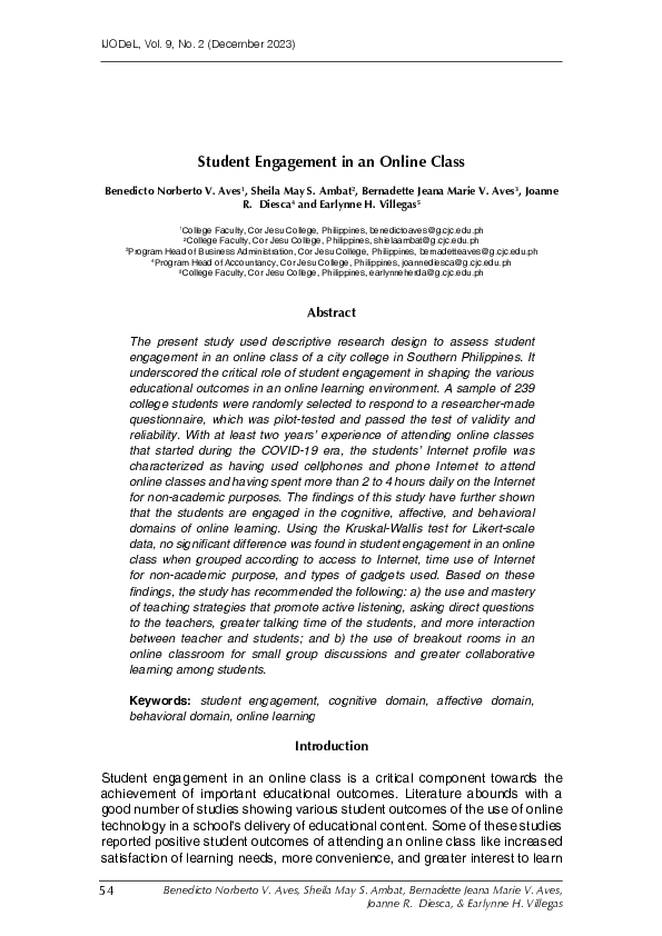 (PDF) Student Engagement in an Online Class