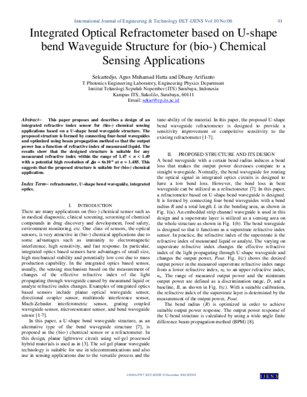 (PDF) Integrated Optical Refractometer Based on U-Shape Bend Waveguide Structure for (Bio ...