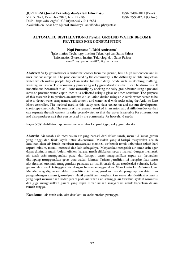 (PDF) Automatic Distillation of Salt Ground Water Become Featured for ...