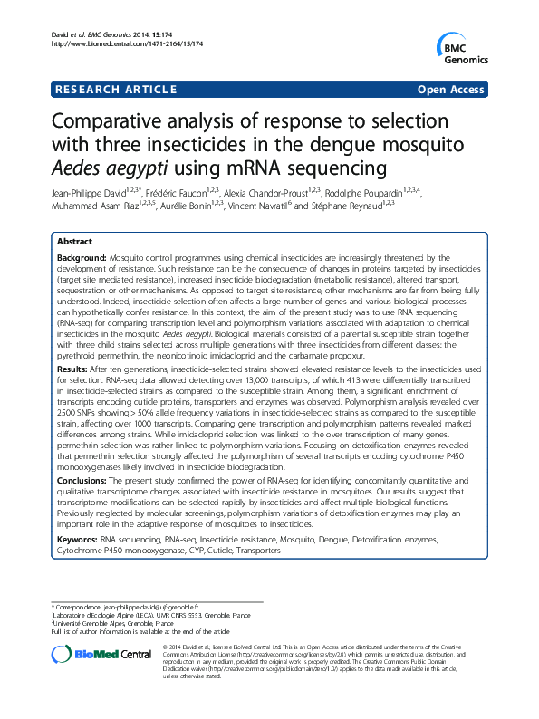 (PDF) Comparative analysis of response to selection with three insecticides in the dengue ...