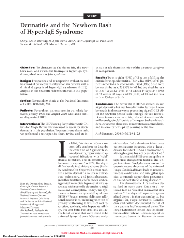 (PDF) Dermatitis and the Newborn Rash of Hyper-IgE Syndrome