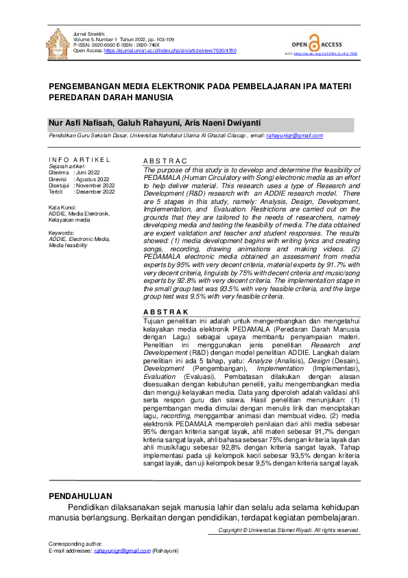 (PDF) Pengembangan Media Elektronik Pada Pembelajaran Ipa Materi Peredaran Darah Manusia