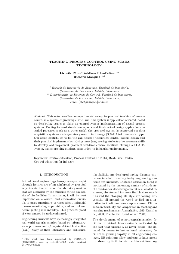 (PDF) Teaching Process Control Using Scada Technology