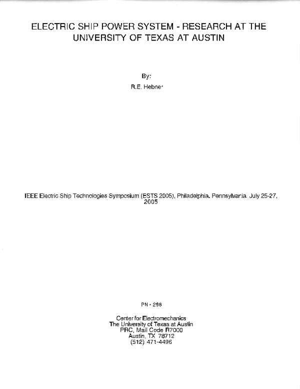 (PDF) Electric ship power system - research at the University of Texas ...