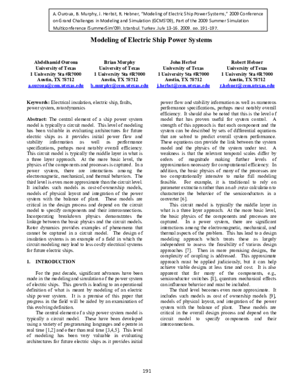 (PDF) Modeling of electric ship power systems