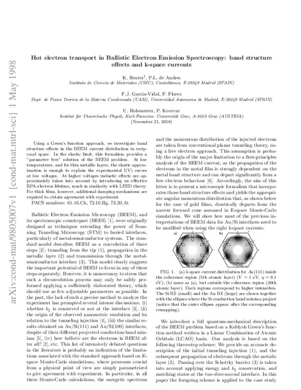 (PDF) Hot electron transport in Ballistic Electron Emission ...