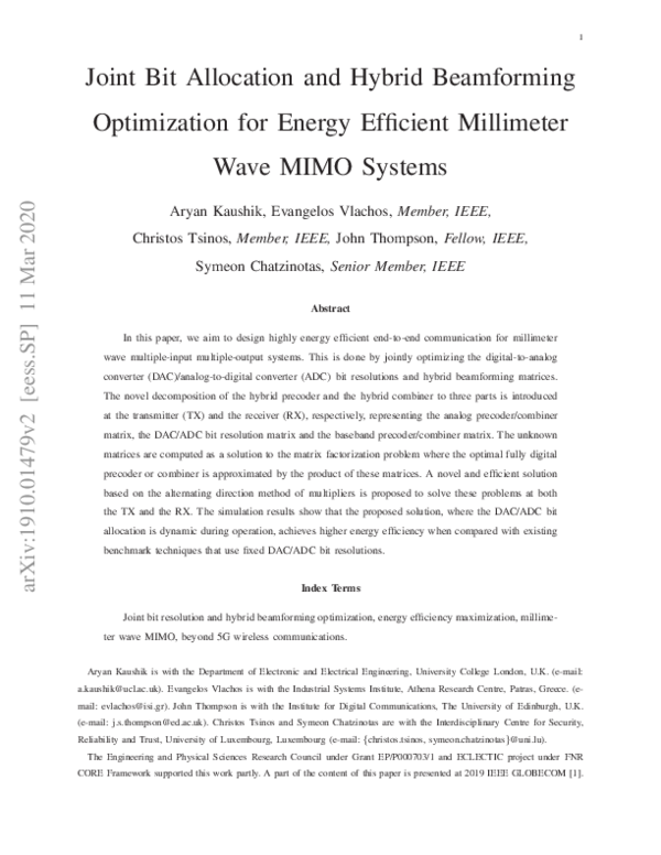 (PDF) Joint Bit Allocation and Hybrid Beamforming Optimization for Energy Efficient Millimeter ...