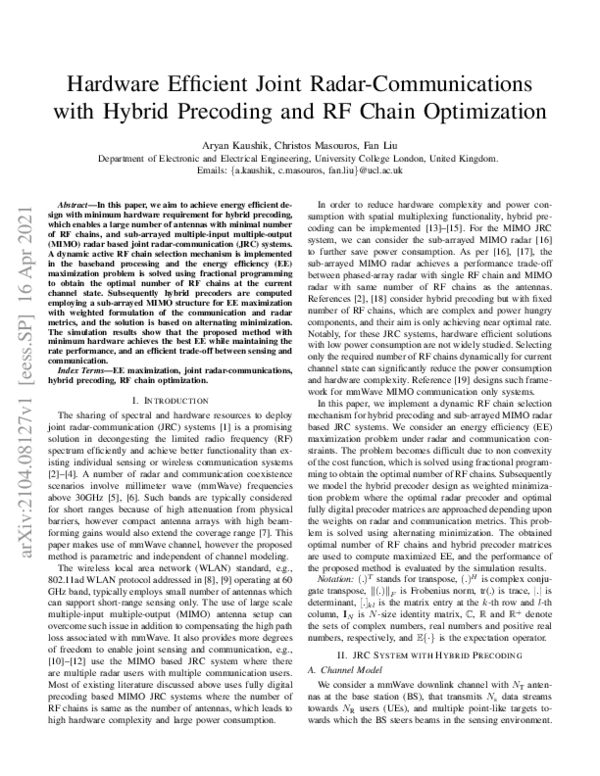 (PDF) Hardware Efficient Joint Radar-Communications with Hybrid ...