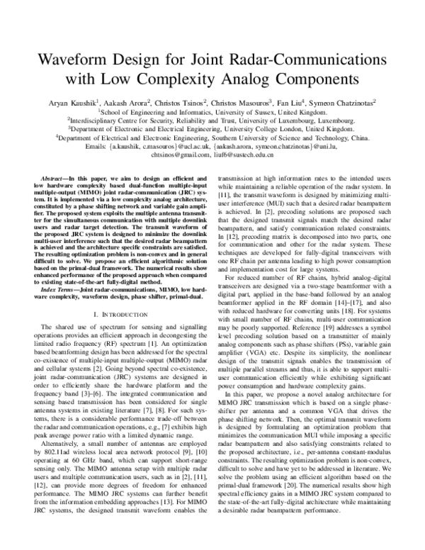 (PDF) Waveform Design for Joint Radar-Communications with Low Complexity Analog Components
