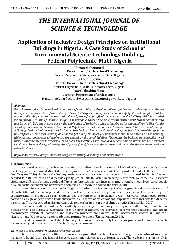 (PDF) Application of Inclusive Design Principles on Institutional ...