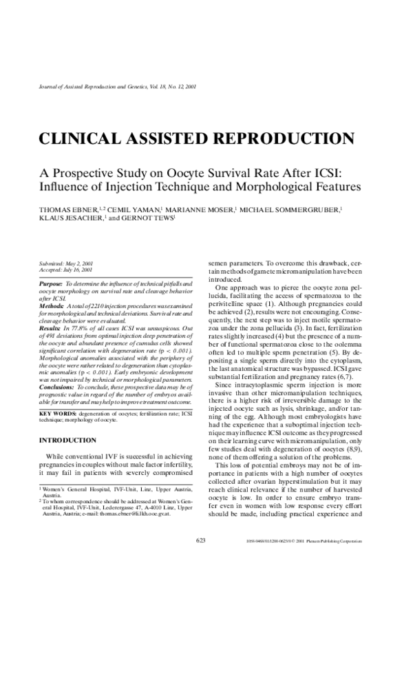 (PDF) A Prospective Study on Oocyte Survival Rate After ICSI: Influence ...