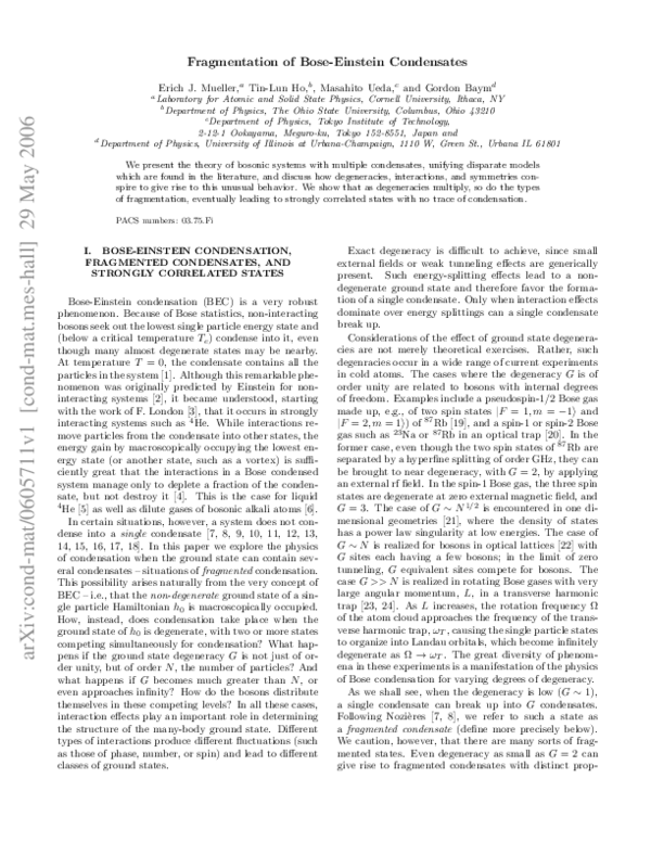 Pdf Fragmentation Of Bose Einstein Condensates