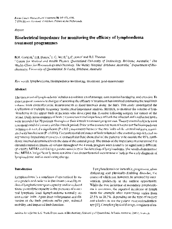 (PDF) Bioelectrical impedance for monitoring the efficacy of ...