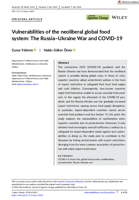 (PDF) Vulnerabilities of the neoliberal global food system: The Russia ...