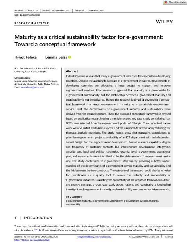 (PDF) Maturity as a critical sustainability factor for e‐government ...