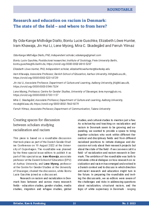 (PDF) Research and education on racism in Denmark