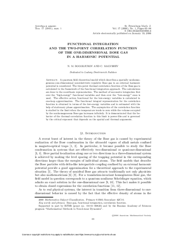 Pdf The Functional Integration And The Two Point Correlation Function Of The One Dimensional