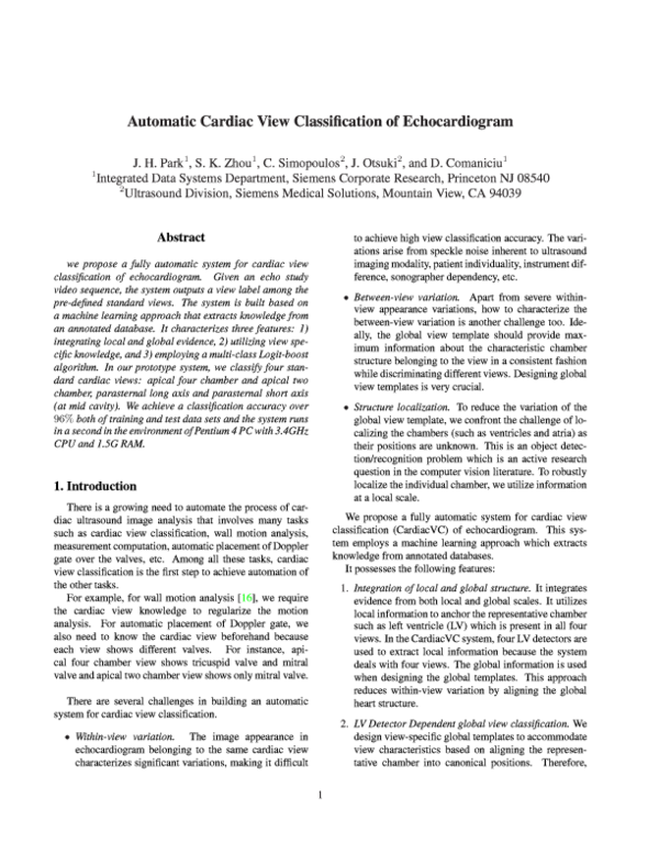 (PDF) Automatic Cardiac View Classification of Echocardiogram