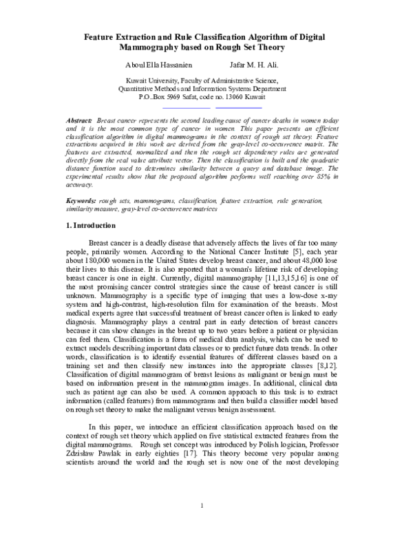 (PDF) Feature Extraction and Rule Classification Algorithm of Digital Mammography based on Rough ...