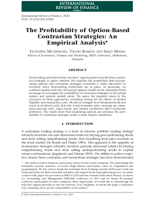 (PDF) The Profitability of Option-Based Contrarian Strategies: An ...