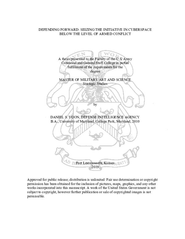 (PDF) Defending Forward: Seizing the Initiative in Cyberspace Below the ...
