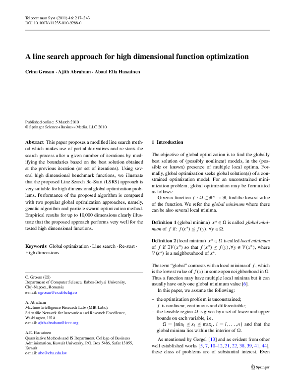 (PDF) A line search approach for high dimensional function optimization | Professor Aboul Ella ...