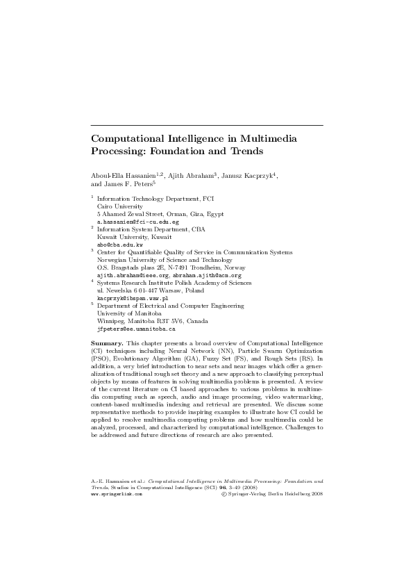 (PDF) Computational Intelligence in Multimedia Processing: Foundation and Trends