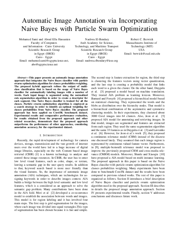 (PDF) Automatic image annotation via incorporating Naive Bayes with particle swarm optimization