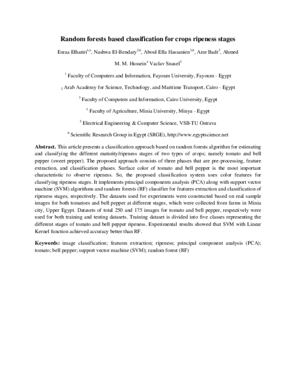 (PDF) Random Forests Based Classification for Crops Ripeness Stages
