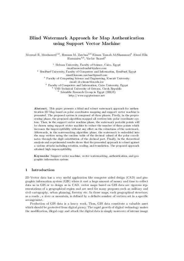(PDF) Blind Watermark Approach for Map Authentication Using Support Vector Machine