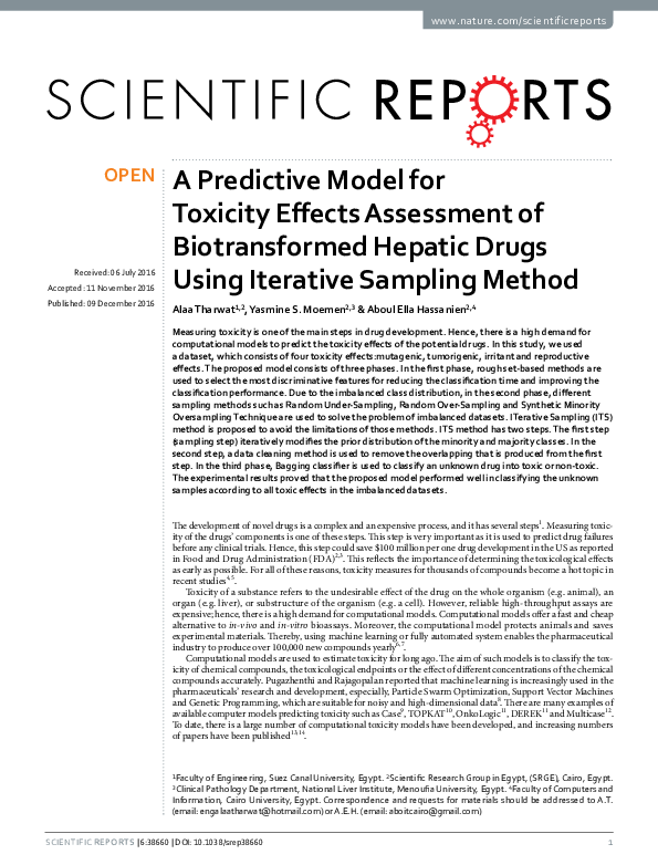 (PDF) A Predictive Model for Toxicity Effects Assessment of ...