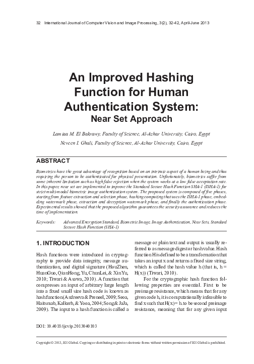 (PDF) An Improved Hashing Function for Human Authentication System