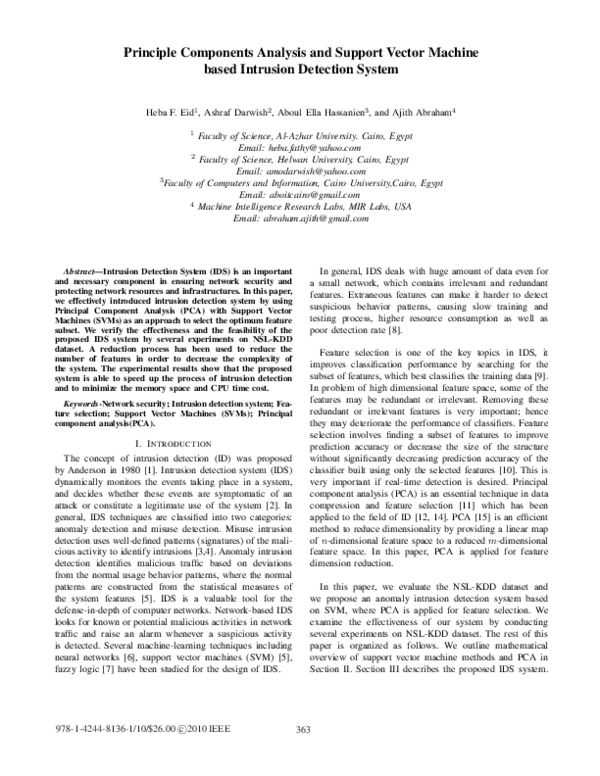 (PDF) Principle components analysis and Support Vector Machine based Intrusion Detection System