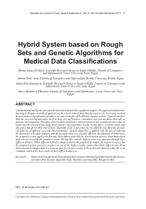 (PDF) Hybrid system based on rough sets and genetic algorithms for medical data classifications ...