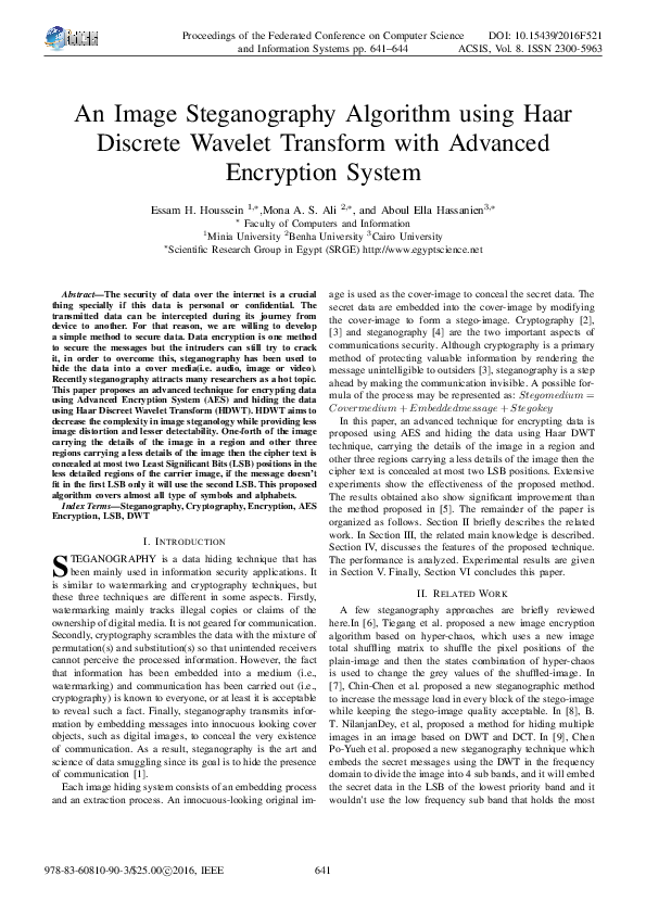 Pdf An Image Steganography Algorithm Using Haar Discreet Wavelet Transform With Advanced