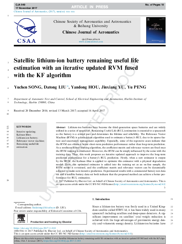Pdf Improved Rul Estimation For Satellite Batteries