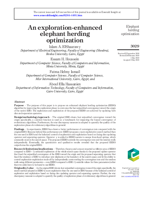 (PDF) An exploration-enhanced elephant herding optimization