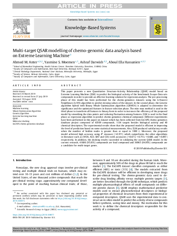 (PDF) Multi-target QSAR modelling of chemo-genomic data analysis based on Extreme Learning Machine