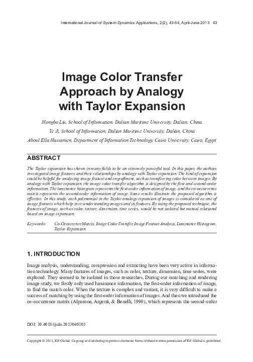 (PDF) Image Color Transfer Approach by Analogy with Taylor Expansion