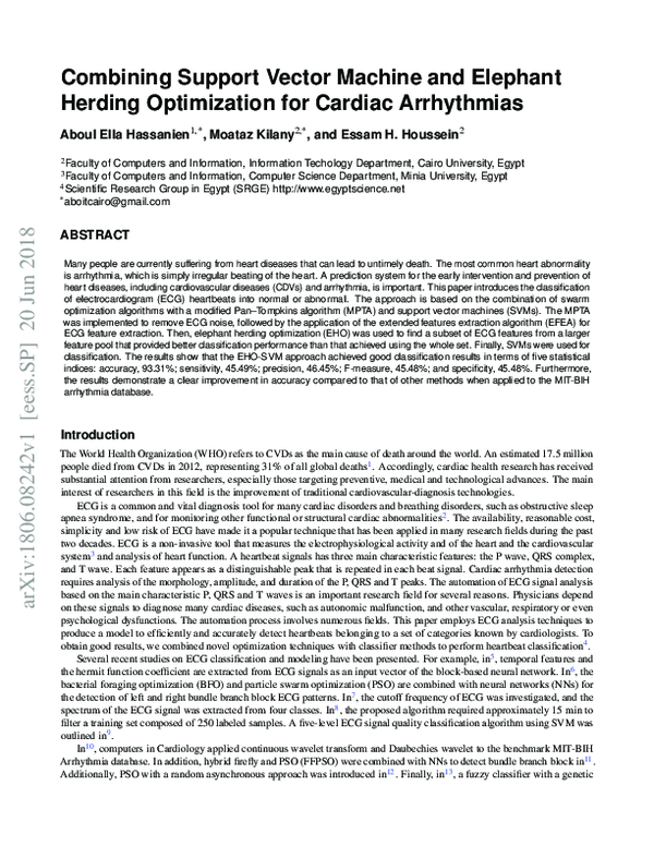 (PDF) Combining Support Vector Machine and Elephant Herding Optimization for Cardiac Arrhythmias ...