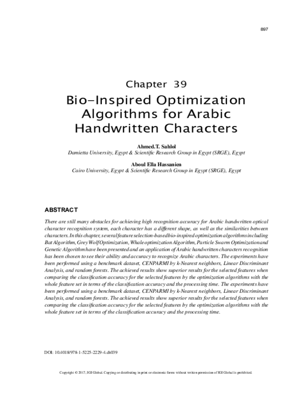 (PDF) Bio-Inspired Optimization Algorithms for Arabic Handwritten ...
