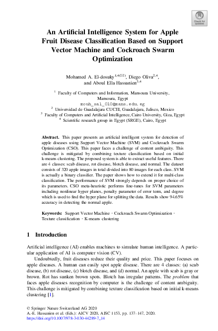 (PDF) An Artificial Intelligence System for Apple Fruit Disease Classification Based on Support ...