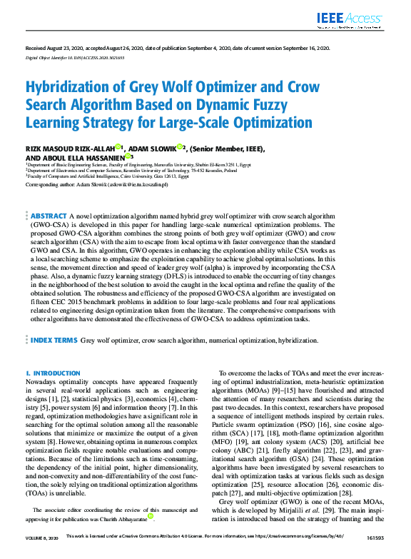 (PDF) Hybridization of Grey Wolf Optimizer and Crow Search Algorithm Based on Dynamic Fuzzy ...