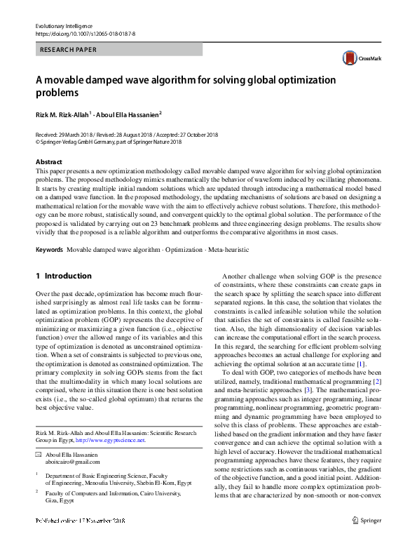 (PDF) A movable damped wave algorithm for solving global optimization problems